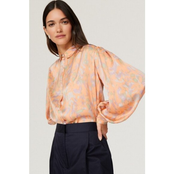 Maje | Tops | Maje Cifalisa Top Orange Watercolor Floral Satin Size 3 ...